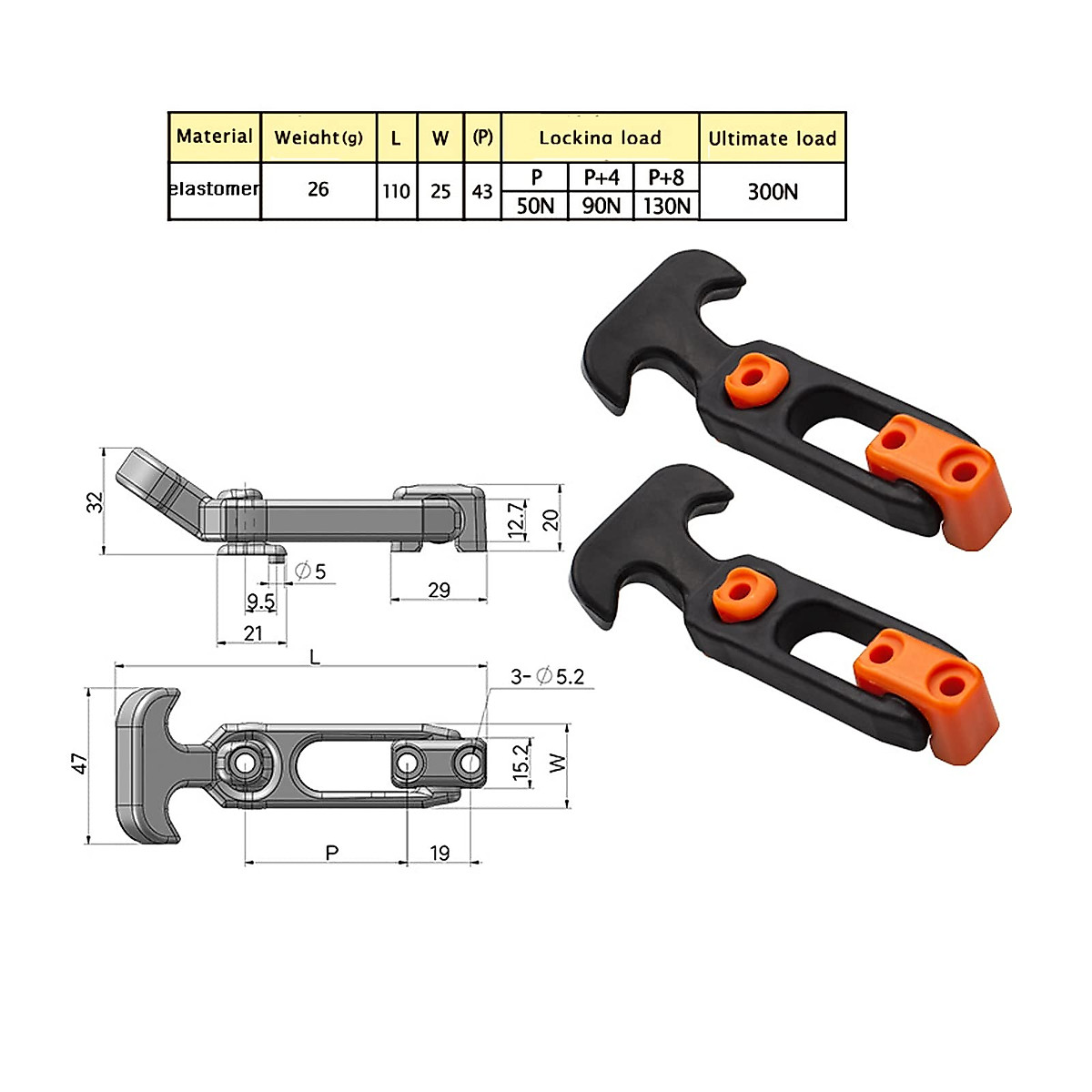 COOLOGIN Rubber Flexible T-Handle Hasp Draw Latch for Tool Box, Cooler, Golf Cart or Engineering Machine Hood (Multicolored, 2 PCS)