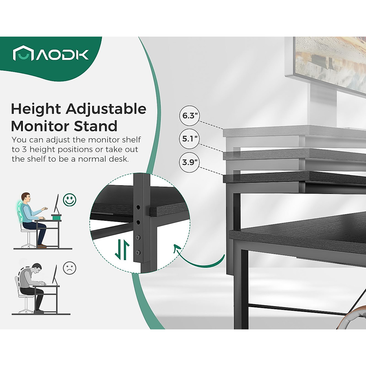 AODK Small Computer Desk with Keyboard Tray, 40 Inch Gaming Desk with Power Outlet, Office Desk with Drawer, Reversible Desk with Adjustable Monitor Shelf and Storage Shelf for Home Office, Black