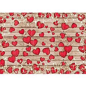 HQM Valentine's Day Table Top Collection Rectangle Fabric Red Love Classic Wooden Floor Tablecloth for Mother's Day Valentine's Day Wedding Home Kitchen Dining Decoration Table Runner 84x60inch