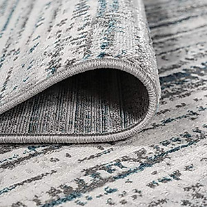 JONATHAN Y SOR200B-8 Loom Modern Strie' Indoor Area-Rug Solid Striped Casual Transitional Easy-Cleaning Bedroom Kitchen Living Room Non Shedding, 8 ft x 10 ft, Gray/Turquoise