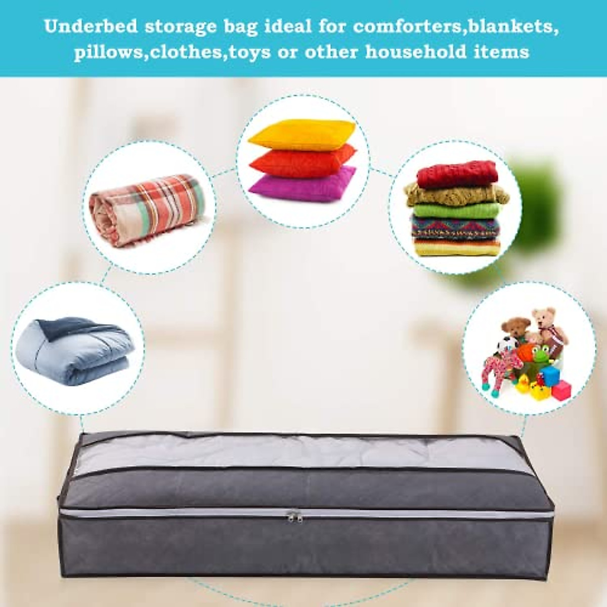 Large Capacity Clothes Storage Bag Organizer with Reinforced Handle Thick Fabric for Comforters, Blankets, Bedding, Foldable with Sturdy Zipper, Clear Window, Grey