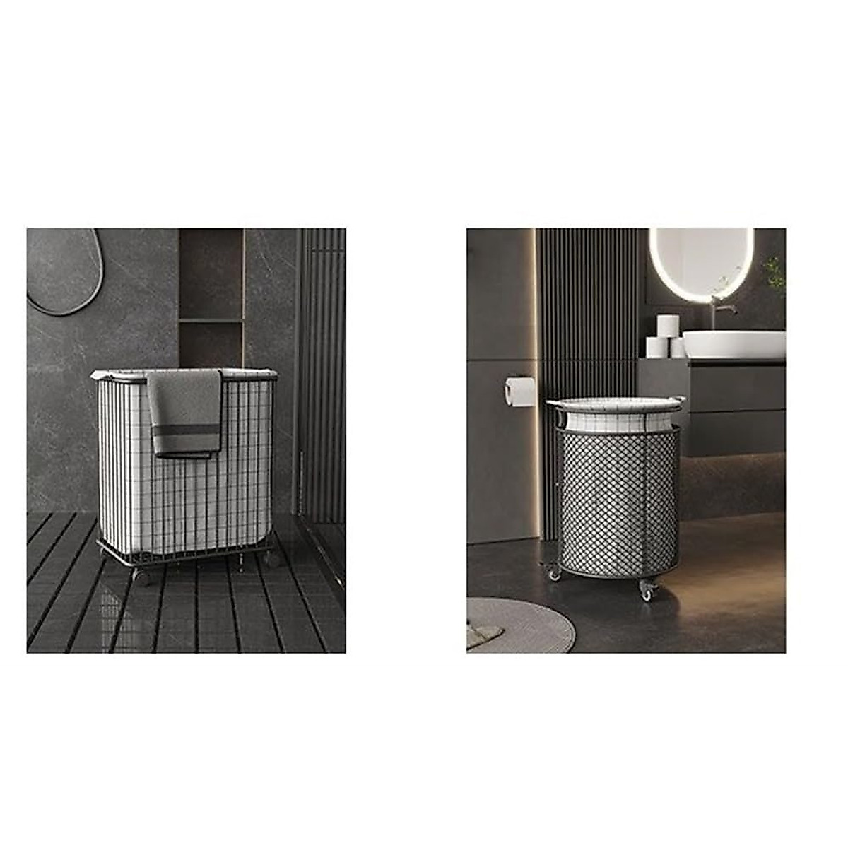 TPTBON Laundry Basket with Removable Inner Bag, Metal Wire Frame Laundry Hamper, Laundry Basket on Wheels, Dirty Clothes Hamper Organizer Storage for Bedroom, Bathroom(Gold,Square)