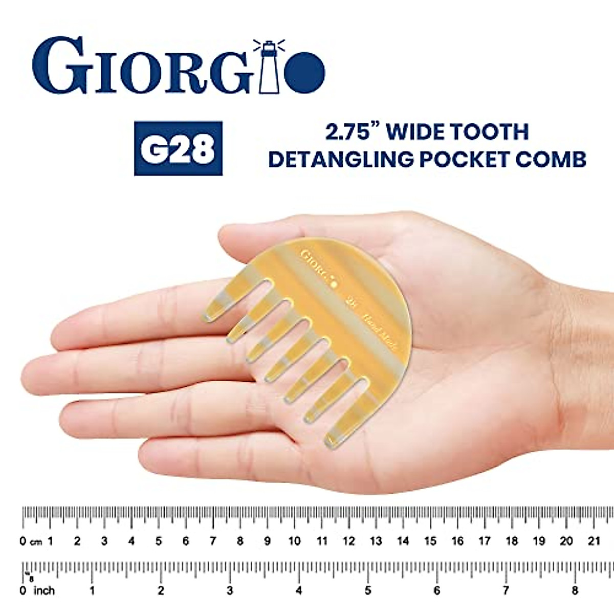 Giorgio G28 Wide Tooth Comb Detangling Comb, Pocket Comb and Travel Comb Wide Tooth Combs for Women for Thick Hair, Hair Detangler Comb For Wet and Dry Everyday Care. Handmade, Saw-Cut, and Polished