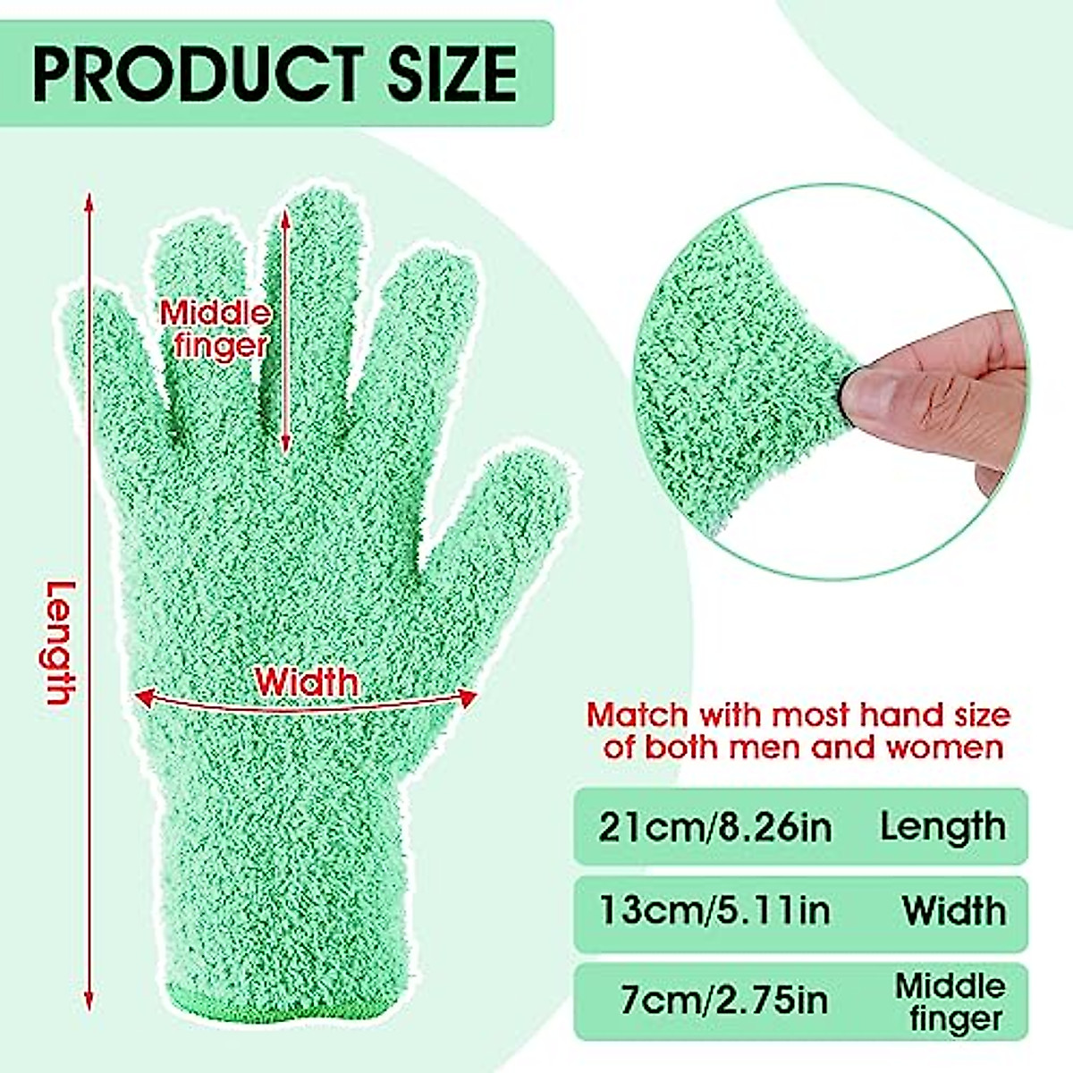 Sibba 2pcs Microfiber Dusting Mitt Gloves Auto Household Cleaning Mittens Cloth Reusable Washable Gloves for Men Women Kitchen House Blinds Plants Mirrors Lamps Car Cleaning (Cyan)