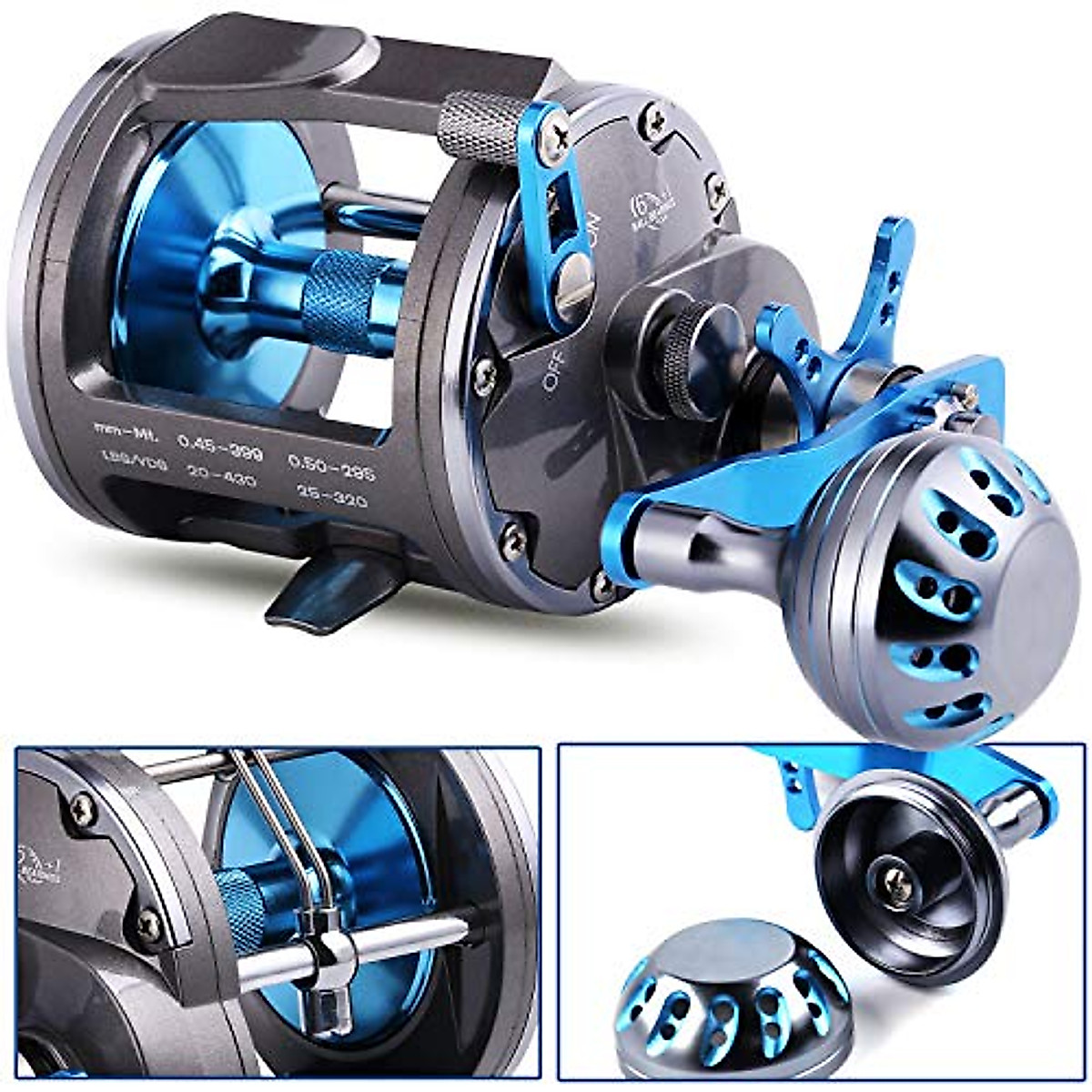 Sougayilang Trolling Reel Saltwater Level Wind Reels,Conventional Reels Boat Fishing Ocean Fishing for Sea Bass Grouper Salmon-SHA4000 Right Handed-NO Line Counter