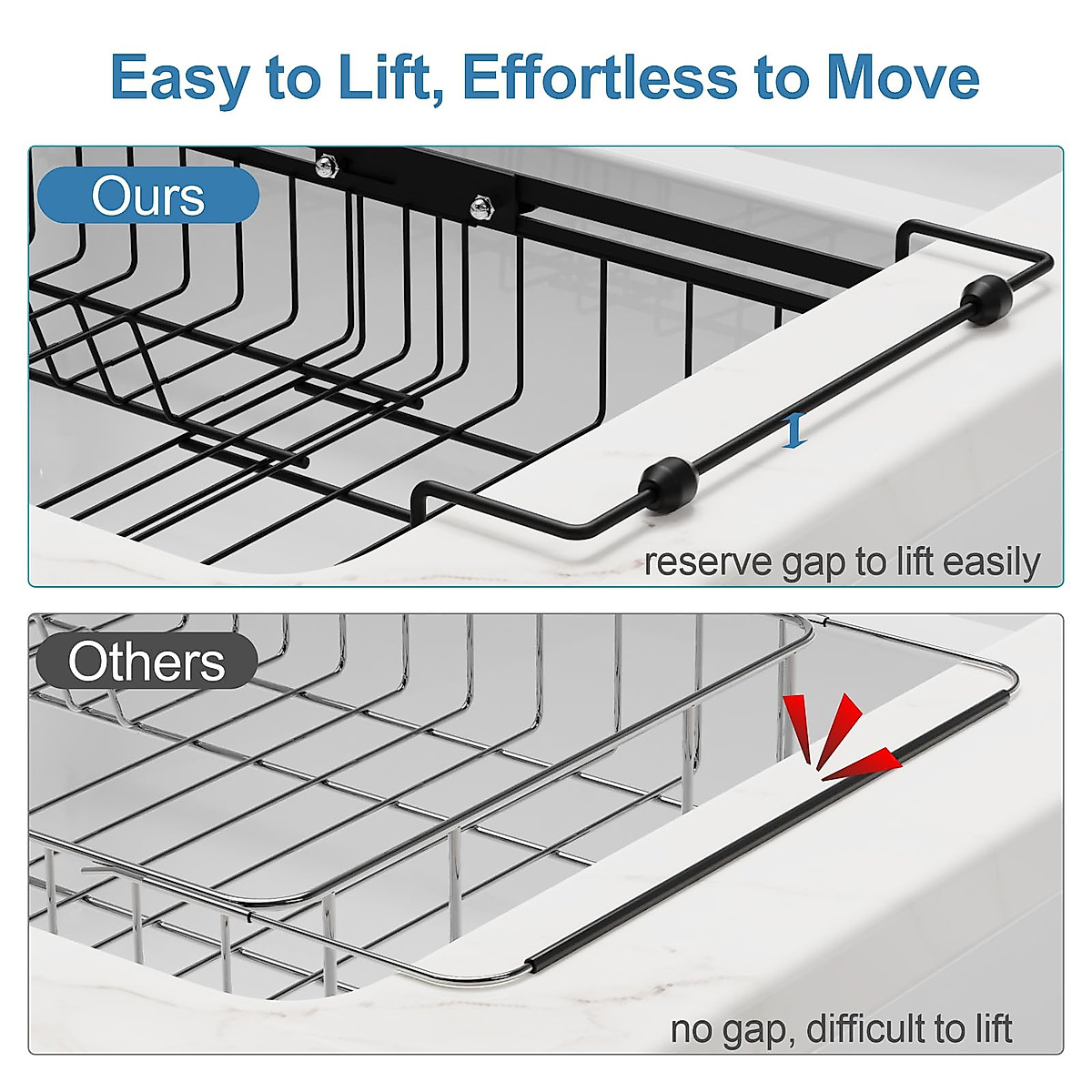 iSPECLE Sink Dish Drying Rack - Over Sink Dish Rack, in Sink or on Counter Dish Drainer, Sink Drying Rack with Removable Cutlery Holder Large Capacity, Black