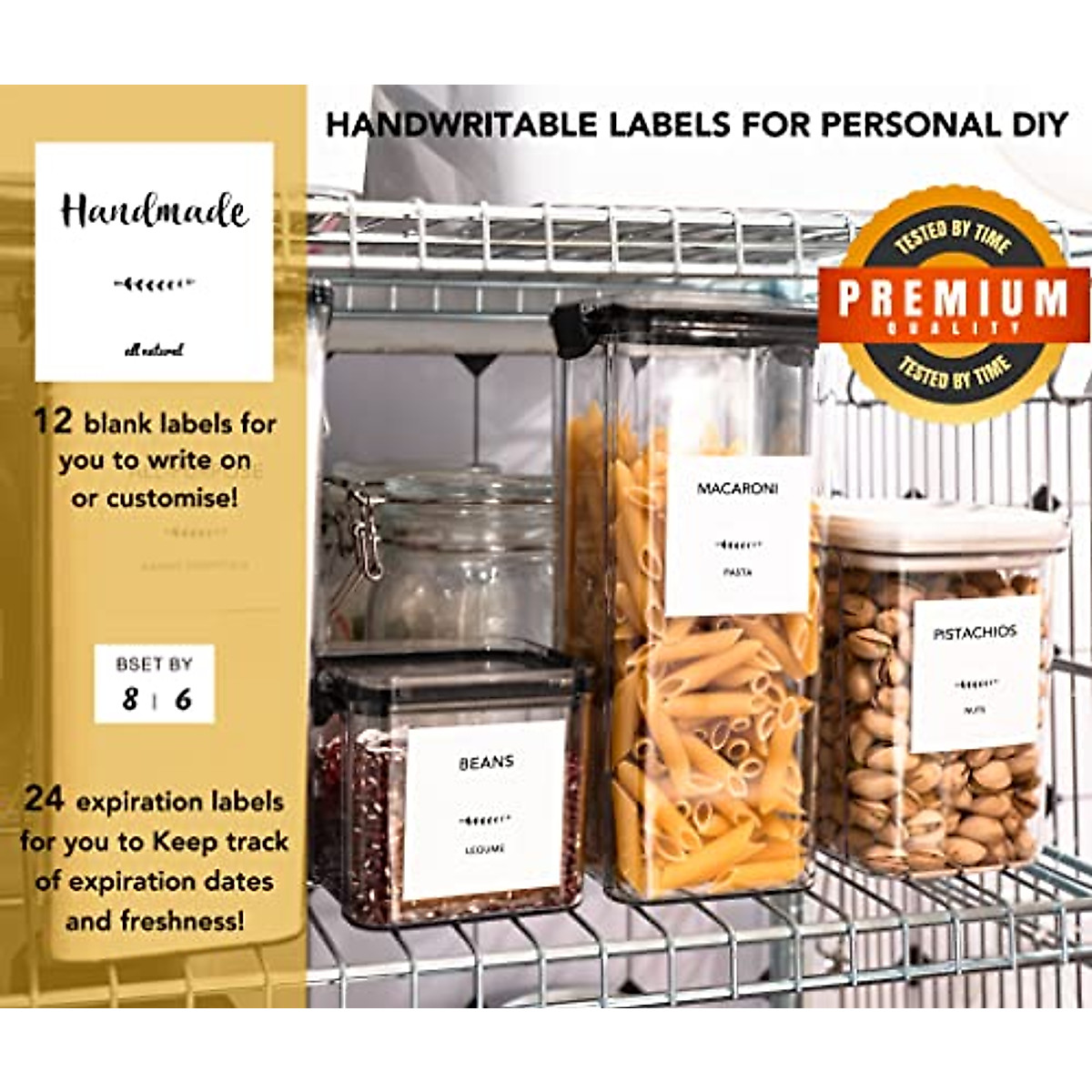 180 Kitchen Pantry Labels for Food Storage Containers, Preprinted Minimalist Food Labels for Jars, Waterproof Black Script Jar Label Stickers for Organization and Storage