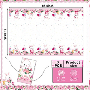 3 Pcs Easter Bunny Party Supplies Tablecloth Bunny Plastic Table Covers Floral Pastel Table Cloth Bunny Themed Birthday Decorations for Girl Boy Birthday Spring Baby Shower Party Supplies Gifts