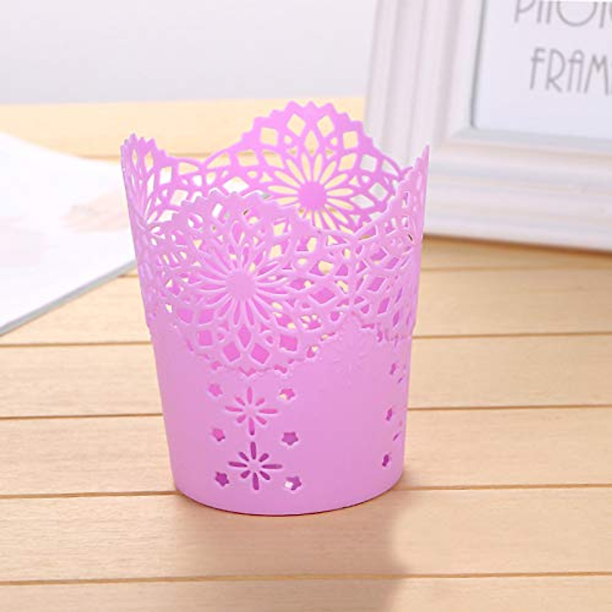 Storage Holder Pen Container Large Capacity Space-Saving Plastic Hollow Design Wastebasket for Desktop