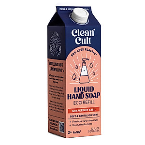 Cleancult Liquid Hand Soap Refills (32oz, 1 Pack) - Hand Soap that Nourishes & Moisturizes - Liquid Soap Free of Harsh Chemicals - Paper Based Eco Refill, Uses 90% Less Plastic - Grapefruit Basil