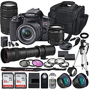 Canon EOS Rebel T8i DSLR Camera with 18-55mm & 75-300mm Lens Bundle + 420-800mm MF Zoom Lens + 2X 32GB Sandisk Memory + Accessory Bundle Including Auxiliary Lenses, Tripod, Camera case & More