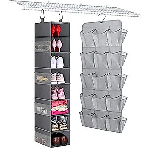 MISSLO 30 Pockets and 8 Shelves Hanging Shoe Rack Hanger Large Closet Organizer and Storage Holder for Women Men Kids Babies