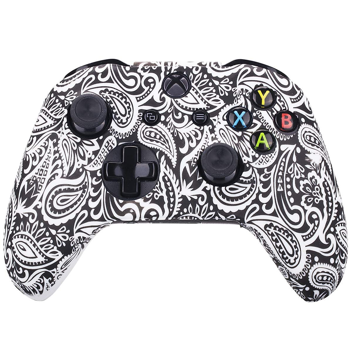 YoRHa Printing Rubber Silicone Cover Skin Case for Xbox One S/X Controller x 1(Flowers&White) with PRO Thumb Grips x 8