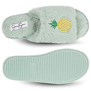 Jessica Simpson Women's Plush Faux Fur Fuzzy Slide on Open Toe Slipper, Mint, Large