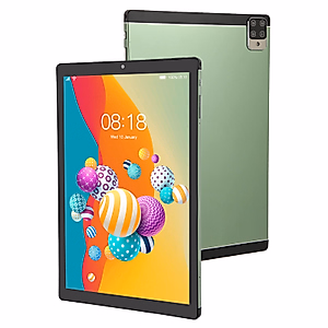 DAUERHAFT Tablet, 10.1in Tablet for Android 12 5G WiFi 6GB 128GB Front 200w Rear 500w 1960x1080 IPS 10 Core 8800mAh Calling Tablet 100‑240V Green(Green)
