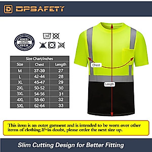 DPSAFETY High Visibility Shirts Quick Dry Safety T Shirts with Reflective Strips and Pocket Short Sleeve Mesh Hi Vis Construction Work Class 2 Shirt for Men/Women Black Bottom Lime,Medium