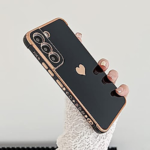 phylla Compatible with Samsung Galaxy S21+ Plus 6.7” 5g Case,Luxury Plating Cute Love Heart Side Small Pattern Phone Case,Full Camera Protection Soft Silicone Shockproof Bumper Cover (Black)
