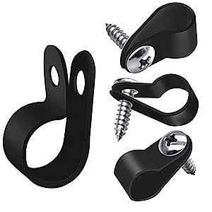 mankk 50PCS 1/2 Inch Rope Light Clips P-Style Mounting Clips Plastic Cable Clamps with Compatible Stainless Steel Pan Head Phillips Screws for Wire Management M-030-BK-LS