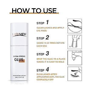 LASHVIEW Eyelash Extension Glue,Lash Extension Glue,Precise Drop Technology Glue,Accurate 0.03ml Per Drop,Maximum Bonding Power,1 Sec Dry Time,Long-Lasting Time,10ml