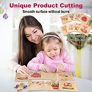 8pcs Easter Puzzles for Toddlers 3-5, Easter Basket Stuffers Fillers for Toddler Party Favors- Wooden Puzzles Gifts Toys for Kids Boys Girls Baby, Classroom Exchange Gifts Rabbits Eggs Puzzle