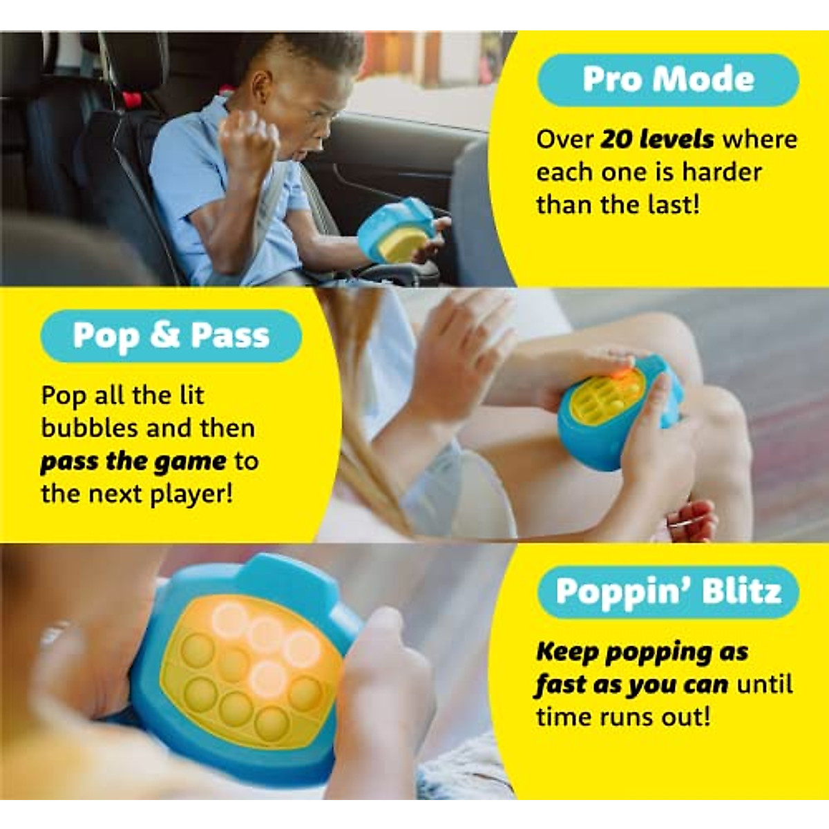 Pop It! Pro - The Original Light Up, Pattern Popping, Pop It! Game from Buffalo Games,Blue and Yellow