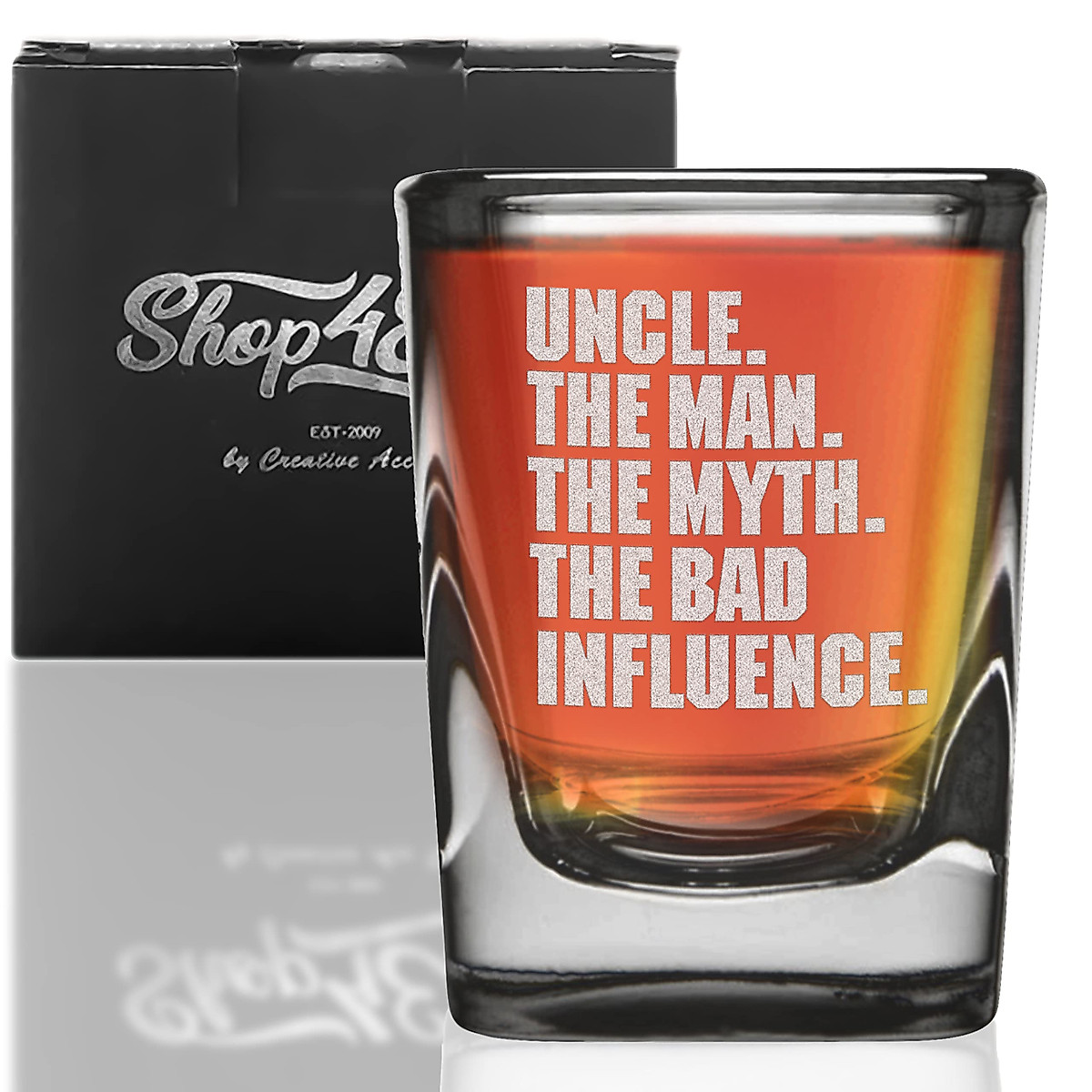 shop4ever Uncle The Man The Myth The Bad Influence Engraved Square Heavy Base Shot Glass 2 oz. Shooter with Gift Box