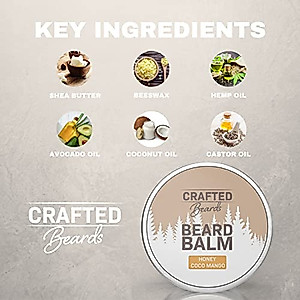 Crafted Beards - Beard Balm - Beard Wax - Mustache Wax - Light Hold - For a Softer, Smoother, Moisturized Beard - Made with All-Natural and Organic Ingredients - Leave in Conditioner (Honey Coco Mango)