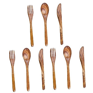 Abaodam 3 Sets Cutlery Spoon Salad Serving Utensils Wooden Utensils for Eating Cake Server Wood Dinnerware Dessert Spoon Pizza Cutter Pudding Spoon Wood Tableware Reusable Dessert Fork