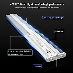 AntLux 4FT LED Wraparound Light Fixture 50W Ultra Slim Wrap Around Lights, 5500lm, 4000K, 4 Foot LED Shop Lights for Garage, Kitchen, Office, Gym, Surface or Suspended, Fluorescent Replacement, 2 Pack