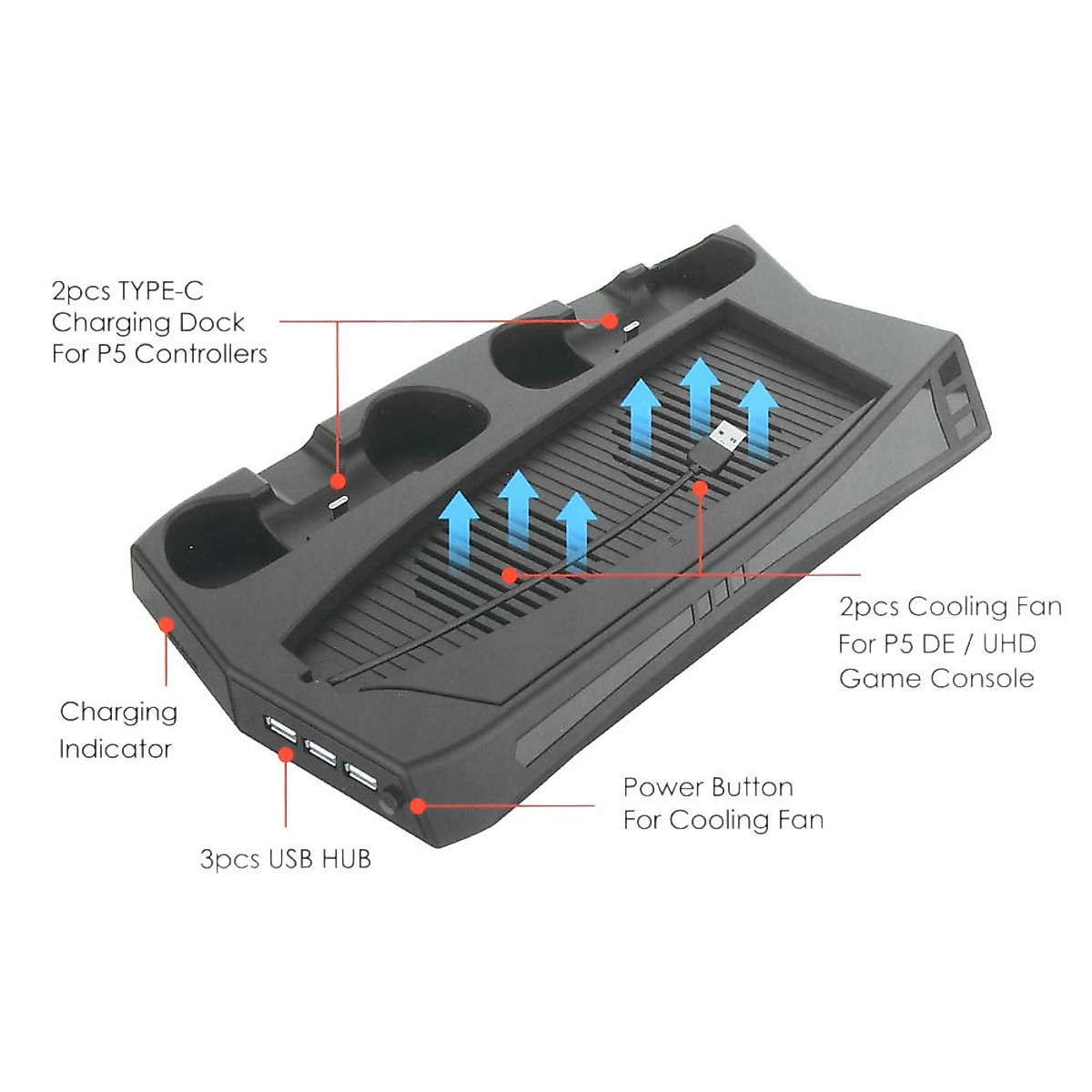 LULU MART PS5 Console with Dualsense Charging Station Cooling Fan Vertical Stand, Retractable Video Game Disc Storage for PS5 All in 1 Console Playstation 5 Console
