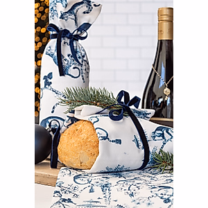 All Day Soirée Chinoiserie Designer Kitchen Tea Towels 3 Pack 100% Absorbent Cotton Tiger Monkey Floral Hand Towel Large Dish Cloth Set Blue White