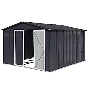 Goohome 8x10 FT Sheds & Outdoor Storage,Sturdy Metal Galvanized Steel Garden Storage Shed W/Lockable Sliding Doors,Built-in-Handles,Shutter Air Vents,Waterproof Spacious Utility Tool Storage Bike Shed