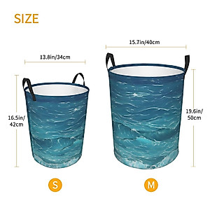 The Deep Ocean Print Laundry Basket for Bathroom Laundry Hamper with Handles Collapsible Circular Hamper Waterproof Dirty Clothes Hamper Organizer Basket