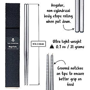 MAGSTICKS Premium Magnetic Titanium Chopsticks - Reusable Travel Chop Sticks - Korean, Japanese, Chinese & Oriental Eating & Cooking Chopsticks - 100% Eco-friendly - Light-weight for Kids and Adults