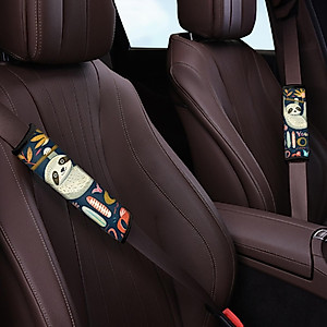AFPANQZ 2pcs Funny Sloth Seat Belt Pads Covers Universal Fit for Truck Vans Sedans SUVs Safety Seatbelt Pad Cushion Comfortable Driving Car Seats Accessories Black One Pair