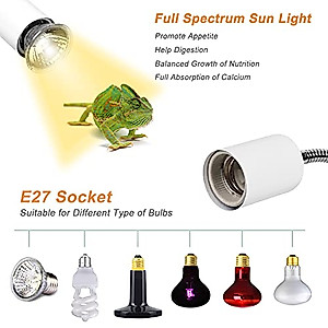 Reptile Heat Lamp, Reptile Light with 360° Rotatable Hose, Adjustable Heating Lamp Fixture with 3 UVA UVB Bulbs Suitable for Bearded Dragon Turtle Lizard Snake ,Most Reptiles Plants