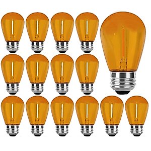 LRSUEYSKIN 15 Pack Orange LED Bulb S14 LED Relacement Bulbs 1W Shatterproof S14 Outdoor Indoor String Replacement Light Bulb Waterproof Plastic E26 Base for Wedding Garden Party Yard(Orange)