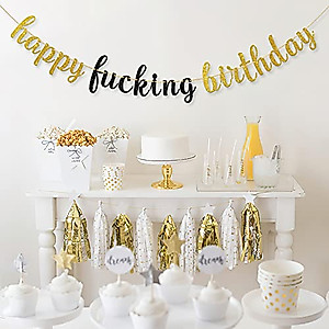 Dalaber Gold & Black Glitter Happy Birthday Banner - Funny Birthday Party Decoration for Adults Men Women - Happy 21st,30th, 40th, 50th Birthday Party Supplies