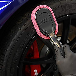 SGCB Pro Tire Shine Applicator Brush, Tire Dressing Applicator Sponge Brush Sandwich-Layer Compound Solution Saving Curved Handle Easy Grip Auto Detailing Brush Boat Wax Foam Applicator