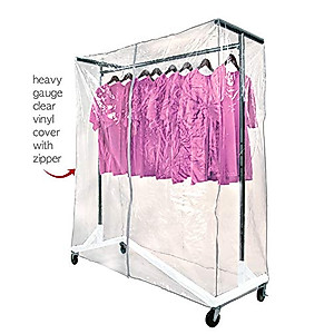 Only Hangers Commercial Grade Garment Z-Rack with White Base. Includes Cover Supports & Clear Vinyl Cover