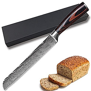 OWUYUXI Bread Knife, Professional Bread Knife 8 Inch, Serrated Knife Made of Japanese Aus-10v Super Stainless Steel, Ultra Sharp Cake Knife with Gift Box, Slicing Knife.