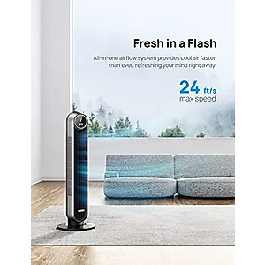 Dreo Nomad One S Smart WiFi Tower Fan with Remote, Alexa Fan,Silver,36inch,DR-HTF007S-Vine