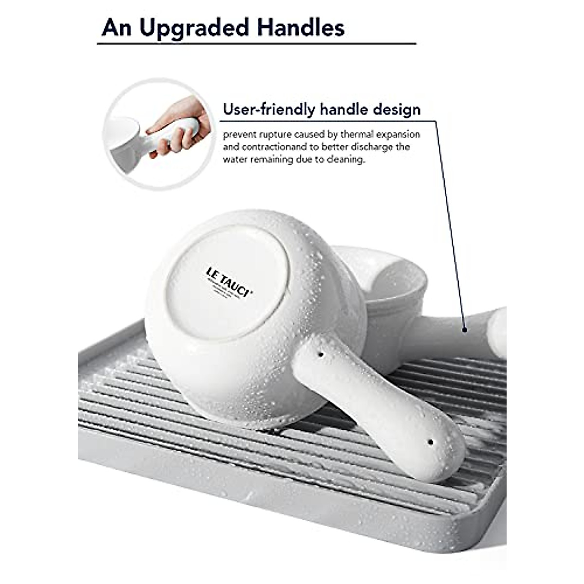 LE TAUCI Soup Bowls with Handle, 15 Oz Ceramic French Onion Soup Bowls, Large Soup Crocks Oven Safe for Stew, Onion, Soup, Chilli, Set of 4, White