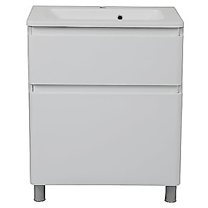 Modern Free Standing Bathroom Vanity with Washbasin | Comfort White High Gloss Collection | Non-Toxic Fire-Resistant MDF-28-Diamond Collection 24"