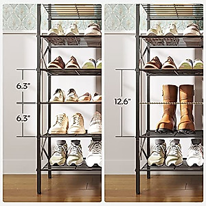 YATINEY 6 Tier Shoe Rack, Shoe Storage Organizer, Holds 24 Pairs of Shoes, Shoe Organizer for Closet, Iron Frame, Durable and Stable, Rustic Brown and Black SS06BR