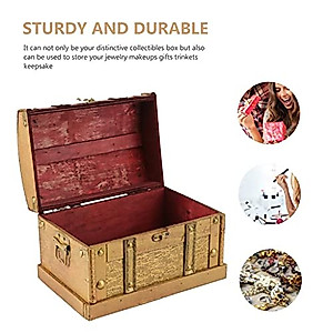 LDCHNH Retro Wooden Pirate Treasure Chest Box Storage Organizer Trinket Keepsake Treasure Case Decor Without Lock