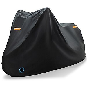 DKMOTORK Motorcycle Bike Scooter Cover All Season Waterproof Breathable Sun Outdoor Protection Three Reflective Tape with Lock-Holes & Storage Bag Universal (96.6''x41''x50'', Black)