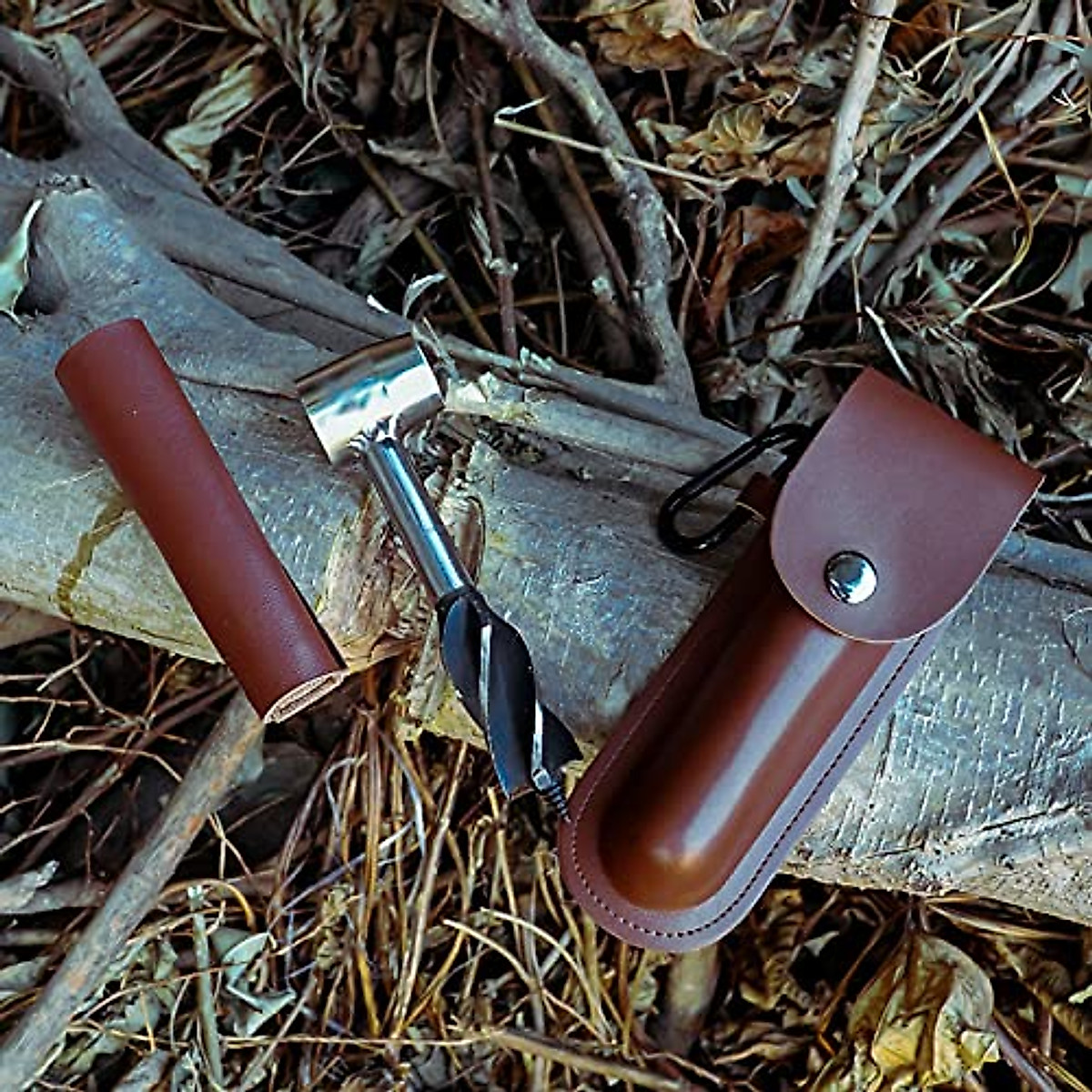 Survival Settlers Tool Bushcraft Hand Auger Wrench, Scotch Eye Wood Auger Drill for Bushcraft Backpack and Camping, Manual Auger Outdoor Wood Peg and Hole Maker (Brown)