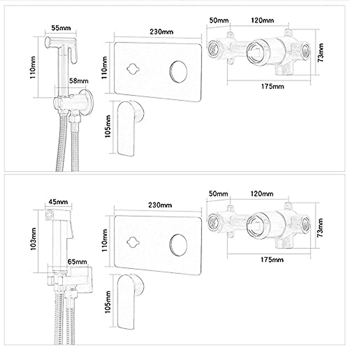 NBAAYIK Hand Held Bidet Sprayer Black Wall Mounted Bathroom Toilet Bidet Mixer Spray Kit Single Handle Bathroom Shower Bidet Taps Spray Toilet Cleaning Faucet-B