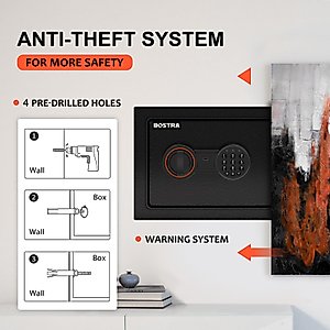 Bostra Fireproof Safe Box with Sensor Light & Fireproof Bag, Money Safe Box with Digital Keypad,Security Safe Box for Home, 0.5 Cubic Small Safe with Keys & Pass Code for Cash Jewelry
